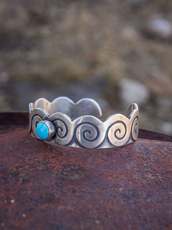 Greek Swirl + Turquoise Stone Cuff - The Jewelry Lady